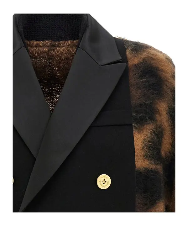 Sacai Long-sleeved Sweater With Blazer Detailing And Leopard Print