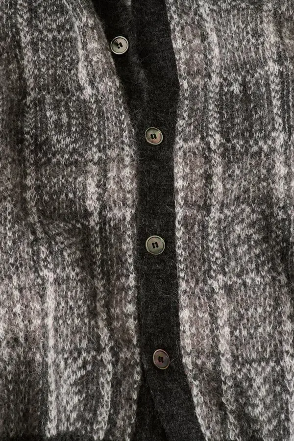Our Legacy Evening Polo Grand Check Fuzzy Alpaca Cardigan