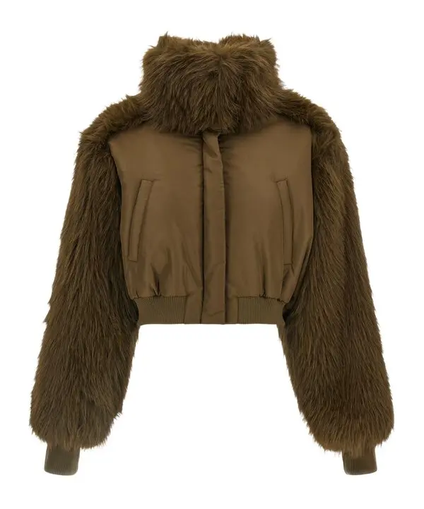 Fabiana Filippi Cropped Jacket With Faux Fur Collar - Green