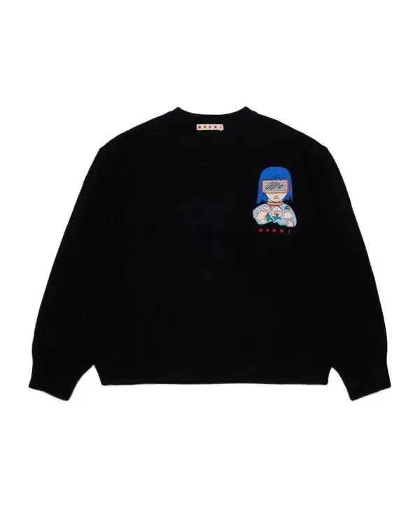 Marni Graphic-print Crew-neck Sweater - Black