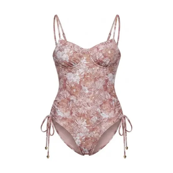 PLIVATI Zaria One Piece Swimsuit Ruched Side Ties - Pink