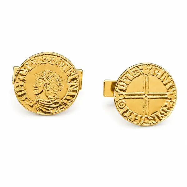 SIMON KEMP JEWELLERS Viking Coin Cufflinks Eighteen Carat On Solid Sterling Recycled Silver - Gold
