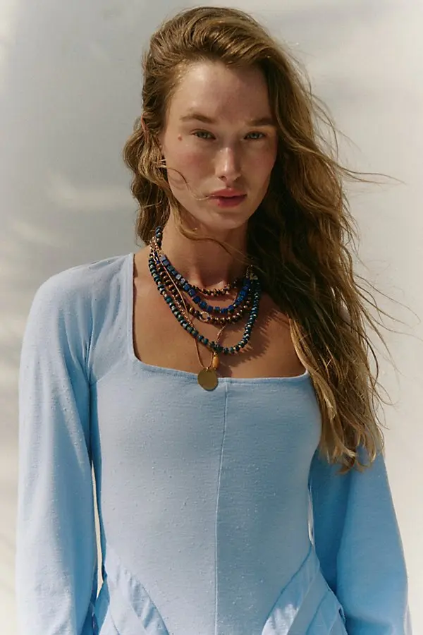 Free People Lumi Mini Dress With Smocked Back And Bell Sleeves - Dawn Sky
