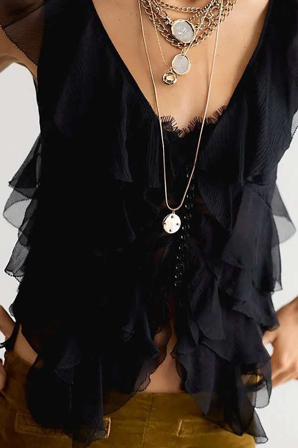 LoveShackFancy Elvareen Silk Ruffle Top - Black