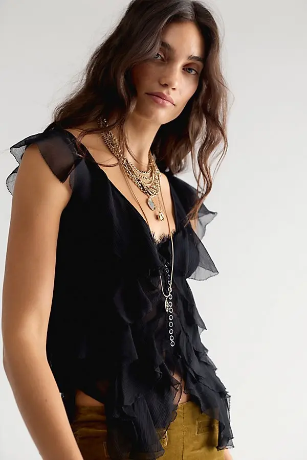 LoveShackFancy Elvareen Silk Ruffle Top