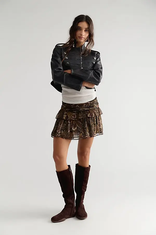 Free People Spell Damask Mini Skirt - Walnut