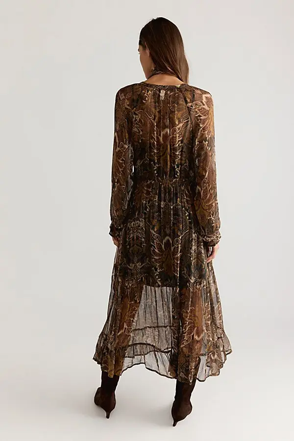 SPELL Damask Button Through Midi Dress