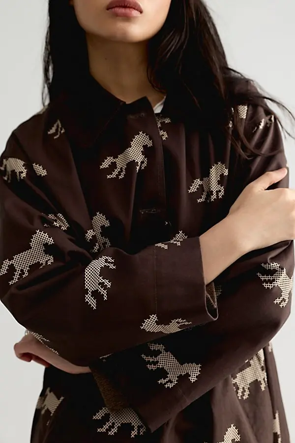 THE TINY BIG SISTER Horses Print Trench Coat