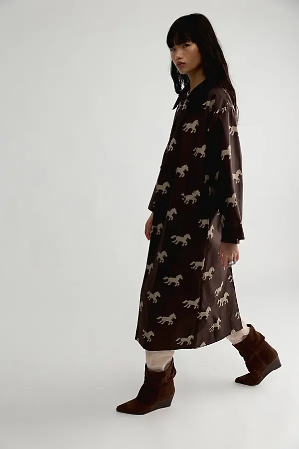 THE TINY BIG SISTER Horses Print Trench Coat