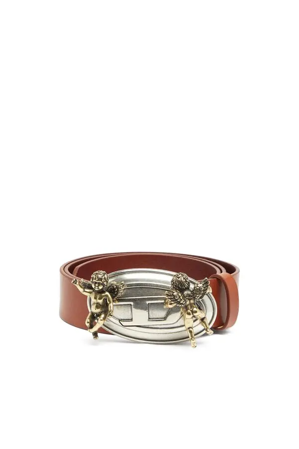 DIESEL® Leather Belt With Cherub Oval D Buckle