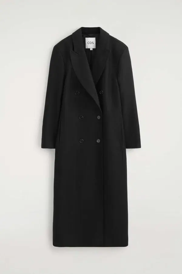 Cos Tailored Wool-blend Double-breasted Coat - Black