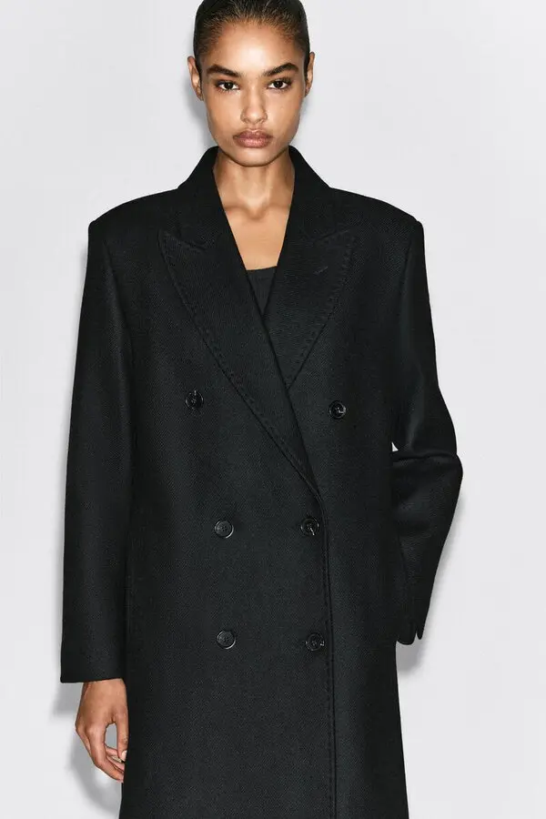 Cos Wool-blend Double-breasted Coat - Black