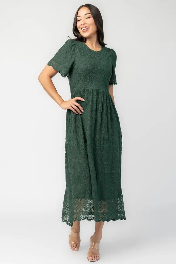 TEA N ROSE Yvaine Lace Midi Dress - Emerald
