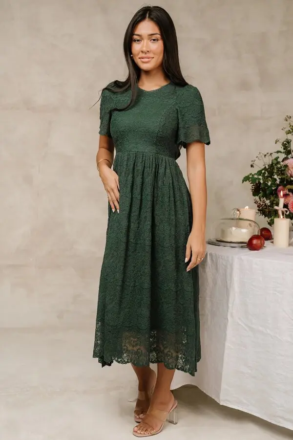 TEA N ROSE Lace Midi Dress - Emerald