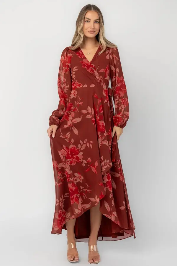 COCOLOVE Felicity Wrap Maxi Dress - Rust Multi