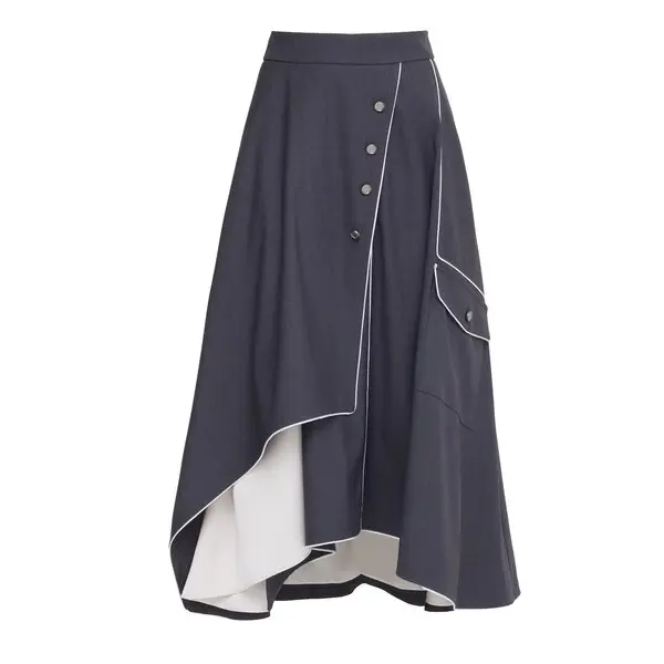 JULIA ALLERT Tailored Asymmetrical Midi Skirt – Dark Gray - Grey