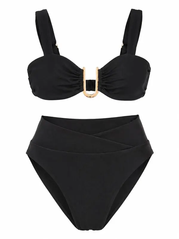 PLIVATI Bianca High Waist Bikini Bottom - Black