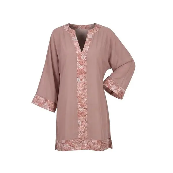 PLIVATI Ruza Kaftan Tunic With Floral Trim