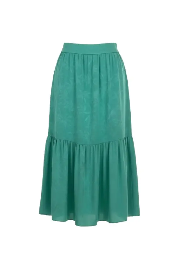 CONQUISTA Emerald Tiered Midi Skirt - Green