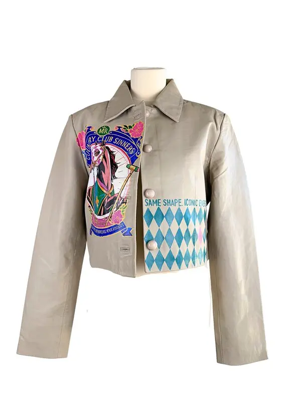 MAISON RUBAIYAT Hand-painted Leather Jacket - Beige/black