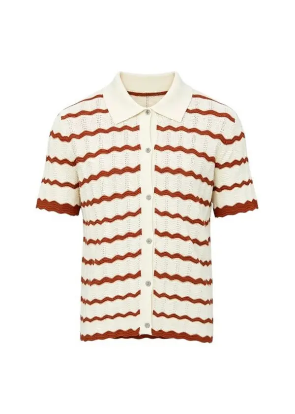 VAYLA Smart-casual Button-down Knitted Top Stripes Mocha