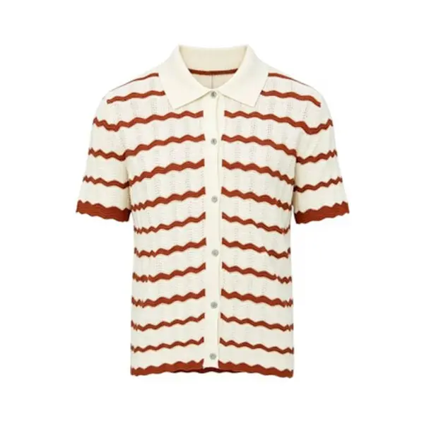 VAYLA Smart-casual Button-down Knitted Top Stripes Mocha