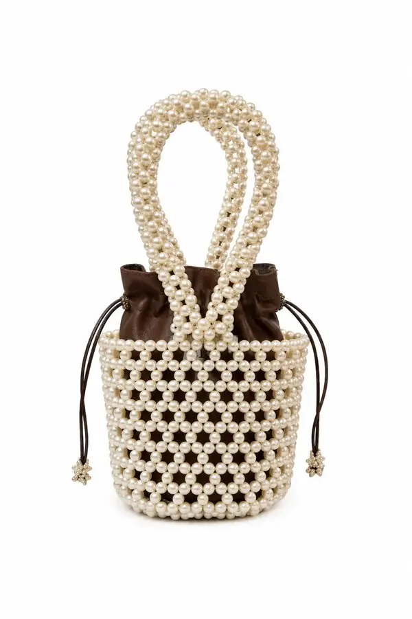 BAIJAN Lumiere Pearl Bucket Bag - Brown