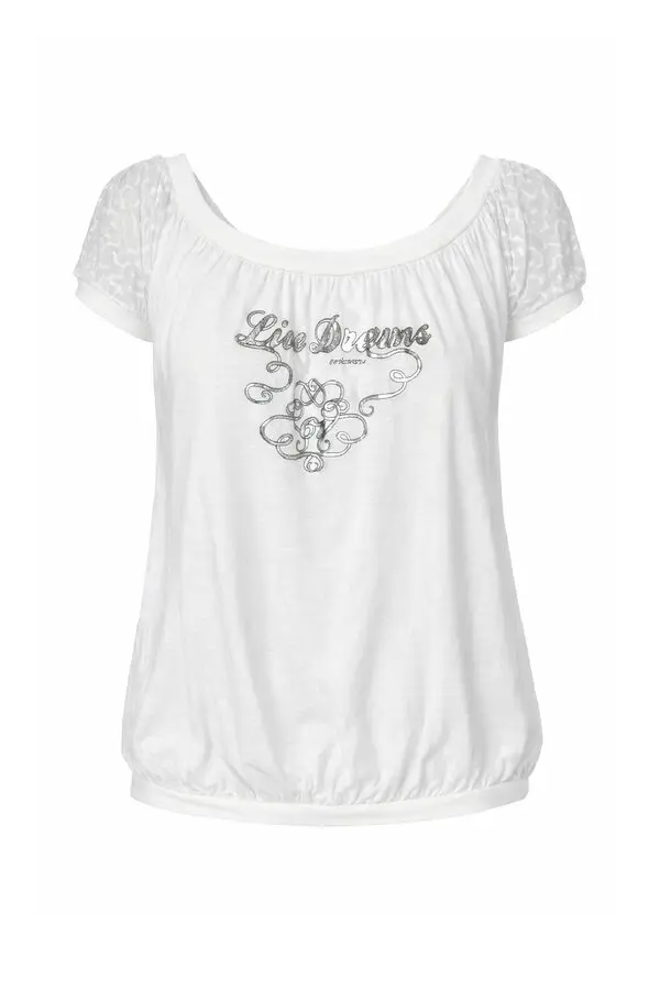 CONQUISTA Embroidered Scoop-neck Short-sleeve Top - White