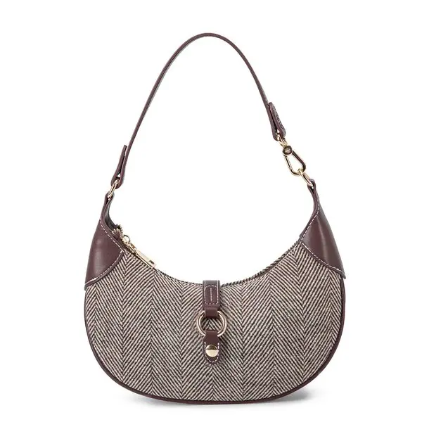 MKF COLLECTION - J'OMOR Mire Half Moon Shoulder Bag Chestnut Herringbone - Brown