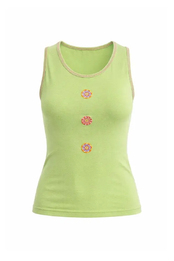 CONQUISTA Embellished Sleeveless Cotton Tank Top