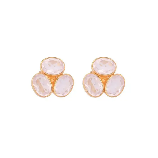OPIUM JEWELS White / Gold Lotus Studs Rainbow Moonstone - White/gold