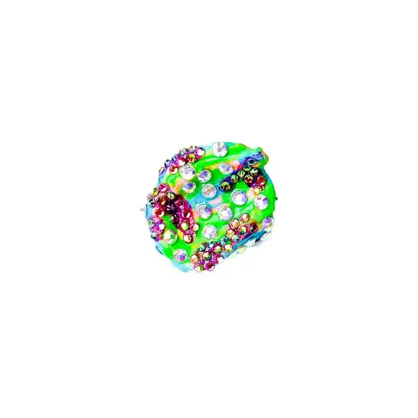 ACID CAT Hand Sculpted Rhinestone Ring - Green