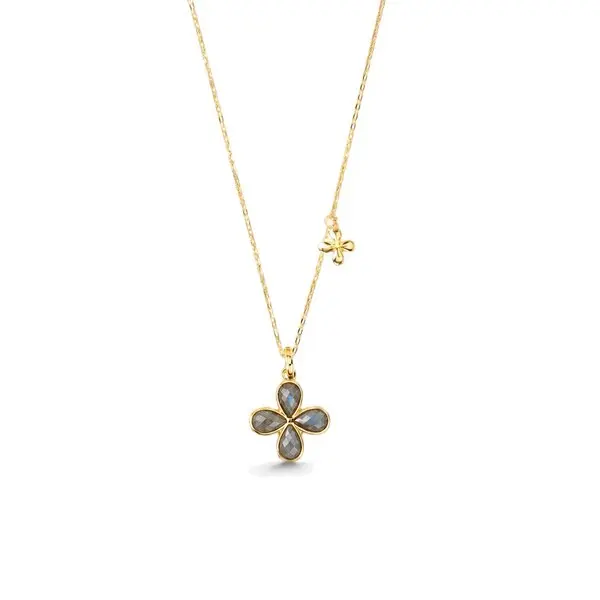 FREQNC ATELIER Gold Four-leaf Clover Necklace – Labradorite - Blue
