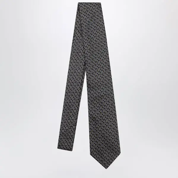FERRAGAMO Silk Tie With Gancini Print