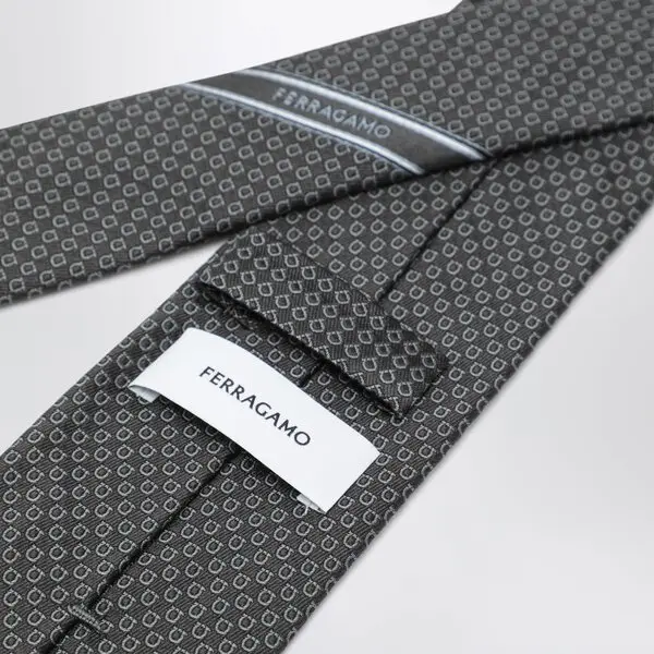 FERRAGAMO Silk Tie With Gancini Print