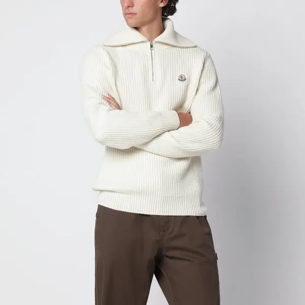 Moncler Cream Ribbed Wool Jumper - Beige