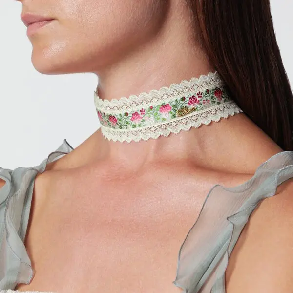 Chloé Lace And Floral Jacquard Ribbon Choker - Pink