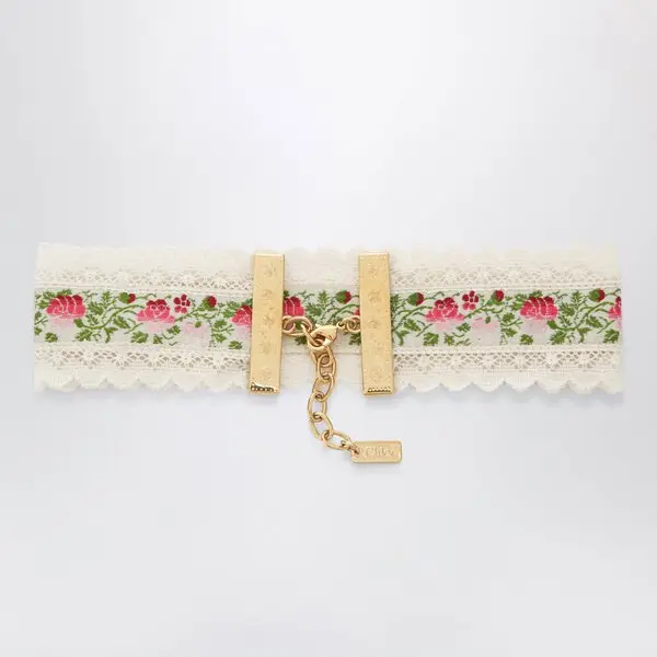 Chloé Lace And Floral Jacquard Ribbon Choker - Pink