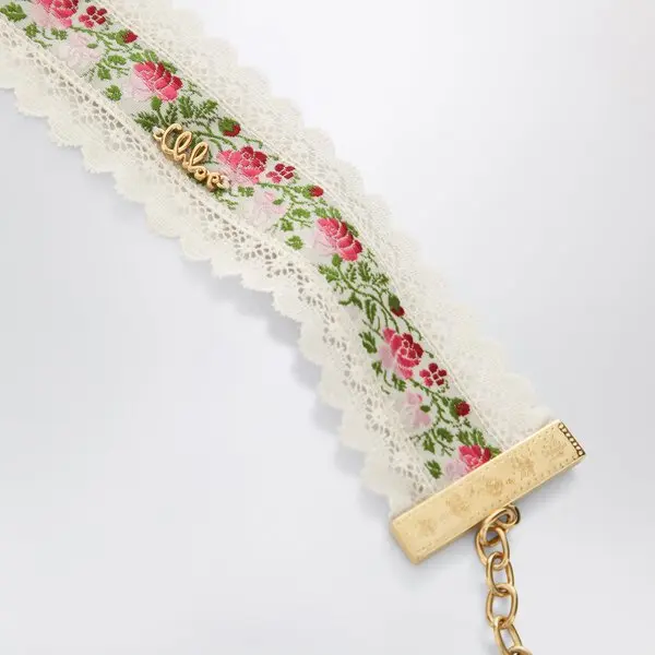 Chloé Lace And Floral Jacquard Ribbon Choker - Pink