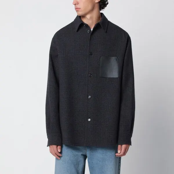 Loewe Dark Navy Shirt Jacket With Anagram Pocket - Blue