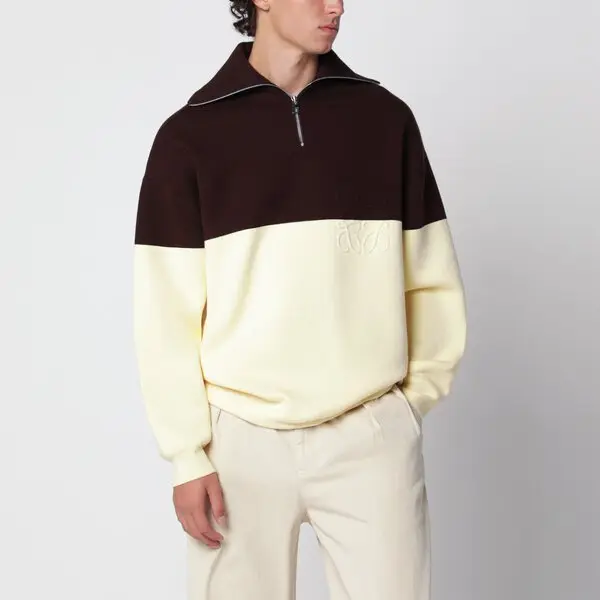 Loewe Yellow Half-zip Sweatshirt In Cotton Blend - Brown