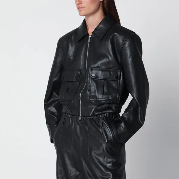 THE FRANKIE SHOP Cropped Faux Leather Bomber Jacket - Black