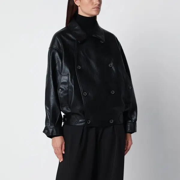 Source Unknown Double-breasted Jacket In Faux Leather - Black