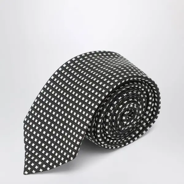 TOM FORD Silk Tie With Micro-square Pattern - Black