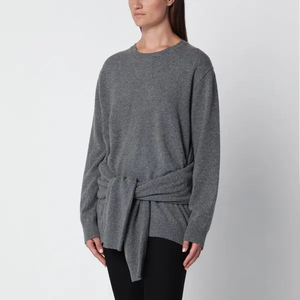 Source Unknown Wool Blend Jumper With Tie Detail - Grey