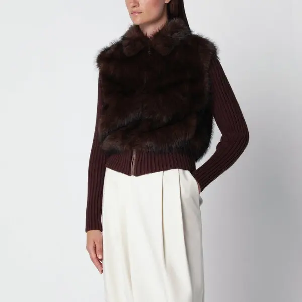 Source Unknown Meti Cardigan With Faux-fur Insert - Brown