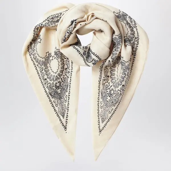 Destin Cream Triangular Bandana Scarf In Wool