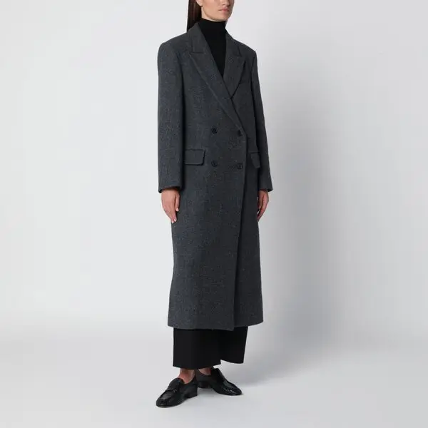 Source Unknown Dark Reyna Double-breasted Herringbone Coat - Grey