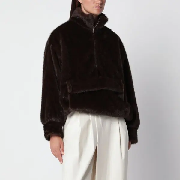 Source Unknown Faux Fur Half-zip Sweatshirt - Brown