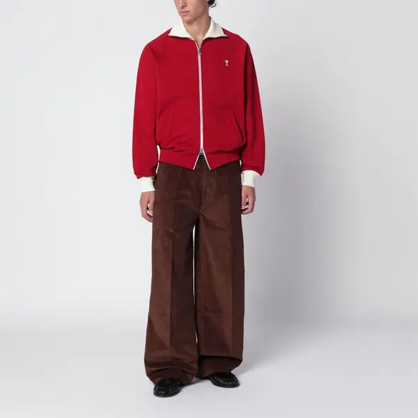AMI Paris De Coeur Sweatshirt In Ruby /ivory